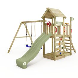 Wickey Kinderspielturm MultiFlyer mit Holzdach und Schaukelanbau