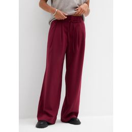 bonprix Bundfaltenhose mit Bindeband, rot, Gr.48, L&auml;ssige weit geschnittene Bundfaltenhose mit Bindeband, aus Viskose