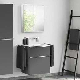 Duravit ME by Starck Waschtisch, evineo ineo4 Unterschrank B: 63 cm, mit Griff, mit Spiegelschrank,, 233663AA60+BE0265AN+BEA001MI,
