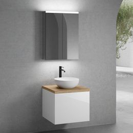 neoro n50 Unterschrank B: 60 cm mit 1 Auszug, Waschtisch &Oslash; 40 cm wei&szlig; matt, mit Spiegelschrank,, BN0064WM+BN0431WH+BN0401W1+BN0472MI,