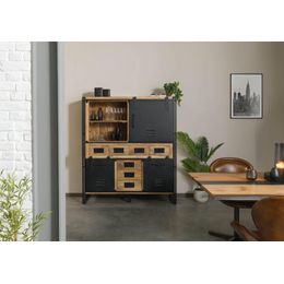 Highboard Mango 140x45x160 natur klar lackiert / Metall schwarz BLACKBURN #557