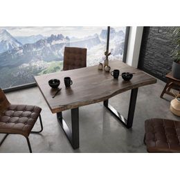 Baumtisch Akazie 160x90x77 grau lackiert / U-Beine anthrazit gl&auml;nzend FREEFORM 5