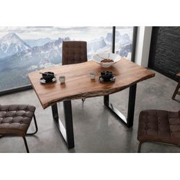 Baumtisch Akazie 160x90x77 natur lackiert / U-Beine anthrazit gl&auml;nzend FREEFORM 5