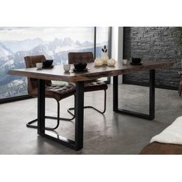 Baumtisch Akazie 200x100x77 grau lackiert / U-Beine anthrazit gl&auml;nzend FREEFORM 5