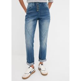 bonprix Boyfriend-Jeans, blau, Gr.36, Boyfriend-Jeans mit Teilungsn&auml;hten und auffallender Waschung, 79% Baumwolle (organic)