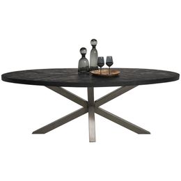 Ambia Home Esstisch, Schwarz, Holz, Metall, Akazie, teilmassiv, 2-Schicht,teilmassiv, 2-Schicht, Holz, oval, eckig, 110x76x220 cm, Esszimmer, Tische, Esstische, Esstische oval