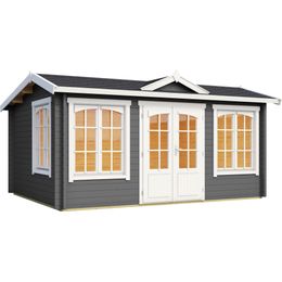 Gartenhaus Lasita Maja "WINDSOR", grau (carbongrau), Fu&szlig;boden im Gartenhaus, ohne Dacheindeckung, Massivholz, Gartenh&auml;user, Gartenhaus
