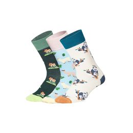 DillySocks Socken 'Animal Adventures' Damen Gr&ouml;&szlig;e 36/40 beige / himmelblau / dunkelgr&uuml;n