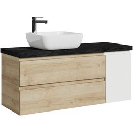 Waschtisch SAPHIR "Serie 4035", beige (riviera eiche quer nachbildung, schneewei&szlig; glanz, riviera eiche quer nachbildung, wei&szlig; glanz), B:118cm H:65,7cm T:44,5cm, Holzwerkstoff, Waschtische, Waschtisch, 118 cm mit Keramik-Aufsatzbecken und Waschtischplatte