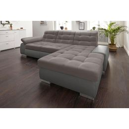 Sit & More Ecksofa SIT & MORE "Ontario L-Form", grau (fango, delfin), B:280cm H:75cm T:183cm, Struktur (100% Polyester);Luxus-Microfaser ALTARA NUBUCK (100% Polyester);Luxus-Microfaser (100% Polyester), Sofas, Ecksofa, XXL, wahlweise mit Bettfunktion