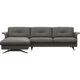 Ecksofa FLEXLUX "Glow, super bequem durch hochwertigem Sitzaufbau mit Federkern, L-Form", grau (warm mineral grau), B:273cm H:81cm T:158cm, 100% Echteder, Sofas, Ecksofa, Modernes skandinavisches Design