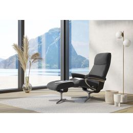 Relaxsessel stressless "View", grau (grau batick), B:91cm H:110cm T:85cm, Leder BATICK: BATICK ist ein leicht korrigiertes, durchgef&auml;rbtes und genarbtes M&ouml;belleder, bei dem die meisten Unebenheiten und Spuren in der Regel entfernt wurden., Sessel, Relaxsessel, mit Cross Base, Gr&ouml;&szlig;e S, M & L, Holzakzent Schwarz