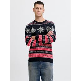 Jack & Jones JACK & JONES Herren Strickpullover "JJXMAS NOEL KNIT CREW NECK"sky captain, Gr. S, gemustert, Strick, Obermaterial: 60% Baumwolle, 40% Polyester,