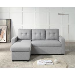 Ecksofa "Gino L-Form", grau, B:203cm H:92cm T:150cm, 100% PES, ATLANTIC HOME COLLECTION, Sofas, Ecksofa, mit Schlaffunktion und Stauraum, Recamiere beidseitig montierbar