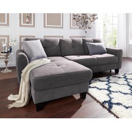 Sit & More Ecksofa SIT & MORE "Varese L-Form", grau (fango), B:253cm H:91cm T:167cm, Bedruckte Microfaser (100% Polyester);Luxus-Microfaser ALTARA NUBUCK (100% Polyester);Struktur (100% Polypropylen), Sofas, Ecksofa, mit Federkern, wahlweise mit Bettfunktion und Stauraum