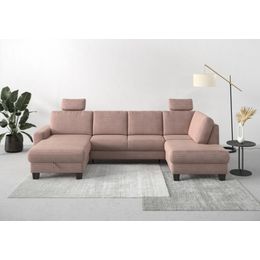 Wohnlandschaft Home Affaire "Summer U-Form", rosa (altrosa), B:314cm H:91cm T:170cm, 95% Polyester, 5% Polyamid, Sofas, Wohnlandschaft, mit oder ohne Bettfunktion und Bettkasten, wengefarbene Holzf&uuml;&szlig;e