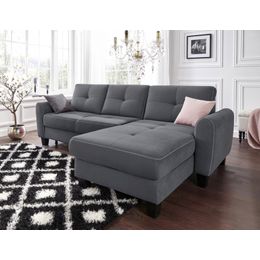 Sit & More Ecksofa SIT & MORE "Varese L-Form", grau (dunkelgrau), B:253cm H:91cm T:167cm, Bedruckte Microfaser (100% Polyester);Luxus-Microfaser ALTARA NUBUCK (100% Polyester);Struktur (100% Polypropylen), Sofas, Ecksofa, mit Federkern, wahlweise mit Bettfunktion und Stauraum
