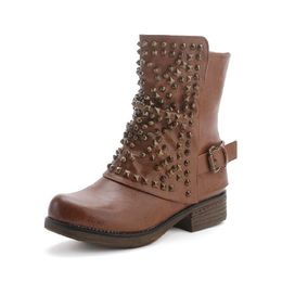 Pogolino Boots 'Damen Biker Boots Nieten Stiefeletten ST03' Damen Gr&ouml;&szlig;e 37 camel Winterschuhe