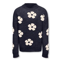 Strickpullover KIDS Only "KOGNAJA L/S FLOWER PULLOVER KNT", Kinder, Gr. 122/128, blau (night sky pattern:birch flowers), Strick, Obermaterial: 55% Polyacryl, 30% Polyamid, 15% Polyester, gemustert, regular fit, Rundhals, Pullover Strickpullover