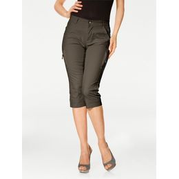 Caprihose Heine, Damen, Gr. 42, Normalgr&ouml;&szlig;en, gr&uuml;n (khaki), 98% Baumwolle, 2% Elasthan, unifarben, 3/4-L&auml;nge, Hosen Caprihose