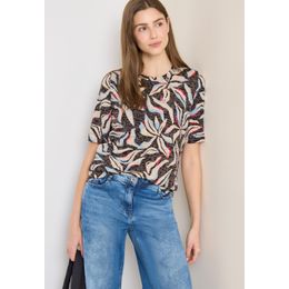 Rundhalsshirt Cecil, Damen, Gr. M (40), bunt (macchiato braun), Jersey, Obermaterial: 65% Polyester, 35% Viskose, gebl&uuml;mt, gemustert, normal h&uuml;ftbedeckend, Rundhals, Shirts Rundhalsshirt, Ausbrenner Shirt mit floralem Muster