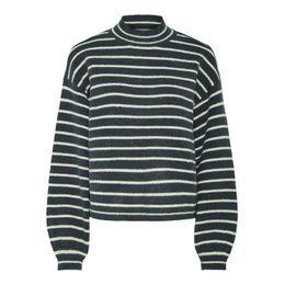 Stehkragenpullover Pieces "PCPENNA LS HIGH NECK KNIT BC", Damen, Gr. L, blau (ombre blau stripes:wei&szlig;cap gray), Strick, Obermaterial: 58% Polyester, 38% Polyacryl, 4% Elasthan, gestreift, Pullover Stehkragenpullover
