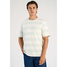 Kurzarmshirt LINDBERGH, Damen, Gr. XXL, faded aqua, Jersey, Obermaterial: 100% Baumwolle, gestreift, regular fit h&uuml;ftbedeckend, Rundhals, Shirts, im Streifen-Design