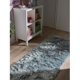 benuta Pop Waschbarer Hochflor Shaggyteppich Nanuk Blau 80x240 cm - Bettvorleger f&uuml;r Schlafzimmer