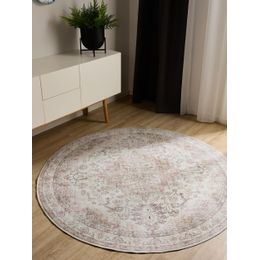 benuta Basic Waschbarer Teppich George Rosa/Beige &oslash; 120 cm - Vintage-Stil Teppich im Used-Look