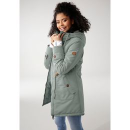Winterjacke Kangaroos, Damen, Gr. 36, gr&uuml;n (mint, grau), Web, Obermaterial: 100% Polyester. Futter: 100% Polyester. Wattierung: 100% Polyester. &Auml;rmelfutter: 100% Polyester, kontrastfarbene Details, unifarben, figurbetont Po-bedeckend, verstellbar, Jacken Winterjacke, mit Fleece-F&uuml;tterung
