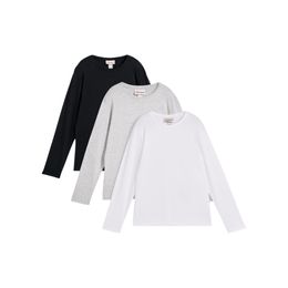 Langarmshirt bonprix, Jungen, Gr. 152/158, schwarz, wei&szlig;, hellgrau, Single Jersey, Obermaterial: 95% Baumwolle, 5% Viskose, mehrfarbig, unifarben, Basic h&uuml;ftbedeckend, Rundhals, Shirts Langarmshirt