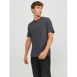 Jack & Jones Rundhalsshirt JACK & JONES "JJEPAULOS TEE SS CREW NECK NOOS", Herren, Gr. L, grau (dunkelgrau melange), Single Jersey, Obermaterial: 100% Baumwolle, meliert, regular fit normal, Rundhals, gerader Abschluss, Shirts Rundhalsshirt, Baumwollmischung, regular fit