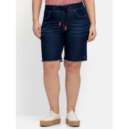 Jeansbermudas sheego, Damen, Gr. 46, Normalgr&ouml;&szlig;en, blau (dunkelblau denim), 65% Baumwolle, 33% Polyester, 2% Elasthan, unifarben, kurz, Jeans