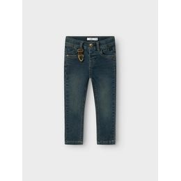 Slim-fit-Jeans name it "NMMTHEO DNMTHAYER 2689SWE KEY PANT NOOS", Jungen, Gr. 104, N-Gr, blau (vintage dunkelblau denim), Denim/Jeans, Obermaterial: 70% Baumwolle, 27% Polyester, 3% Elasthan, leichte Abriebeffekte, slim fit lang, Jeans Slim-fit-Jeans