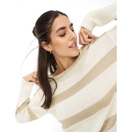 Strickpullover Brax "Style LESLEY", Damen, Gr. 34, beige (ecru), Strick, 62% Baumwolle, 19% Viskose, 15% Polyamid, 4% Polyester, U-Boot-Ausschnitt, Pullover Strickpullover