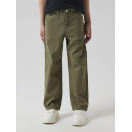Cargohose name it "NKMRYAN STRAIGHT TWILL PANT 1880-AX NOOS", M&auml;dchen, Gr. 140, N-Gr, gr&uuml;n (deep lichen gr&uuml;n), Web, Obermaterial: 97% Baumwolle, 3% Elasthan, unifarben, washed, Basic normal, Hosen Cargohose
