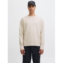 Jack & Jones Strickpullover JACK & JONES "JPRBLABRADFORT KNIT CREW NECK", Herren, Gr. S, beige (silber lining detail:melange), Strick, Obermaterial: 67% Polyester, 25% Polyacryl, 8% Nylon, meliert, relaxed fit normal, Rundhals, Pullover Strickpullover