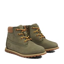 Schn&uuml;rboots Timberland "POKEY PINE MID LACE UP WITH ZIP BOOT", M&auml;dchen, Gr. 23, gr&uuml;n (leaf gr&uuml;n), Leder, Synthetik, Schuhe Schn&uuml;rboots, Winterstiefel, Schn&uuml;rstiefel, Winterschuhe