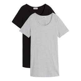 T-Shirt bonprix, Damen, Gr. 56/58 (XXXL), schwarz, hellgrau meliert, Jersey, Obermaterial: 95% Baumwolle, 5% Elasthan, unifarben, loose fit ca. Mitte Oberschenkel, Rundhals, Shirts T-Shirt, lockerer loose fit, Halbarm, Longshirt