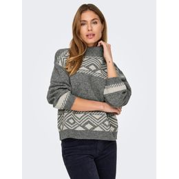 Stehkragenpullover Only "ONLVICTORIA L/S PULLOVER KNT NOOS", Damen, Gr. M, grau (medium grau melange pattern:pumice stone jacquard), Strick, Obermaterial: 79% Polyester, 13% Polyacryl, 5% Wolle, 3% Elasthan, gemustert, regular fit, Rundhals, Rippb&uuml;ndchen, Pullover Stehkragenpullover