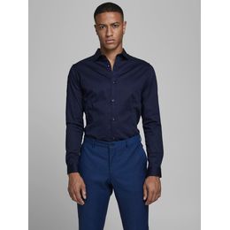 Jack & Jones Businesshemd JACK & JONES "JJPRPARMA in Skinny Fit, Stretchanteil und verstellbaren Manschetten", Herren, Gr. XL, N-Gr, blau (navy), Web, Obermaterial: 98% Baumwolle, 2% Elasthan, sehr schmal, Hemden Businesshemd, sehr schmal, Web, Baumwollmischung
