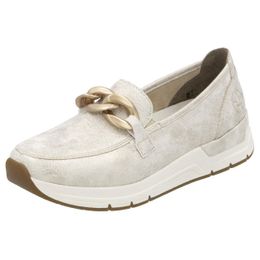 Loafer Rieker, Damen, Gr. 42, beige (creme), Lederimitat, metallic, Schuhe Loafer, Slipper, Slip-on Sneaker, Halbschuh mit modischer Zierkette, Topseller