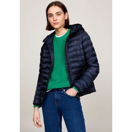 Steppjacke Tommy Hilfiger "LW PADDED GLOBAL STRIPE JACKET", Damen, Gr. L (40), blau (desert_sky), Web, Obermaterial: 100% Polyester, unifarben, Basic normal, elastischer Bund, Jacken Steppjacke, sportive Kapuze mit Global Stripe, Topseller