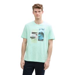 T-Shirt Tom Tailor, Herren, Gr. L, gr&uuml;n (bright mint gr&uuml;n), Jersey, Obermaterial: 100% Baumwolle, bedruckt, regular fit taillenbedeckt, Rundhals, gerader Abschluss, Shirts T-Shirt, mit Front Print