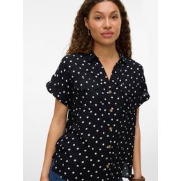 V&eacute;ro Moda Kurzarmbluse VERO MODA "VMBUMPY SS SHIRT AOP WVN GA NOOS", Damen, Gr. L, schwarz aop:carla dot snow wei&szlig;, Web, Obermaterial: 100% Viskose, bedruckt, normal, V-Ausschnitt, Blusen Kurzarmbluse, Viskose, regular fit