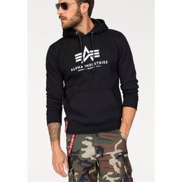 Kapuzensweatshirt Alpha Industries "Basic Hoody", Herren, Gr. L, schwarz, angeraute Sweatware, Obermaterial: 80% Baumwolle, 20% Polyester, bedruckt, normal normal, Rundhals, Rippb&uuml;ndchen, Sweatshirts, Baumwollmischung, regular fit