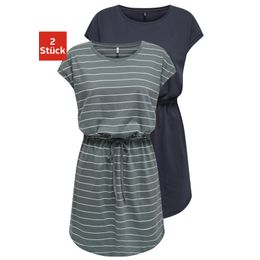 Shirtkleid Only "ONLMAY LIFE S/S DRESS 2 PACK CS JRS", Damen, Gr. XXL (44), N-Gr, bunt (night sky pack:balsam gr&uuml;n stripe cloud dancer), Jersey, Obermaterial: 100% Baumwolle, gestreift, regular fit kurz, Rundhals, Kleider Shirtkleid, Baumwolle, regular fit, Rundhals