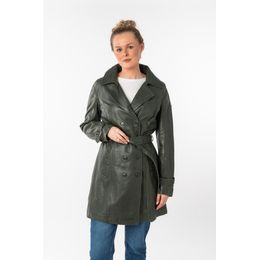 Ledermantel Mauritius "GWTaresa", Damen, Gr. 44 (XXL), gr&uuml;n, Obermaterial: 100% Schafsleder. Futter: 100% Baumwolle. &Auml;rmelfutter: 100% Polyester, unifarben, l&auml;ssig geschnitten knielang, mit Riegel, M&auml;ntel, Leder-Trenchcoat mit Bindeg&uuml;rtel