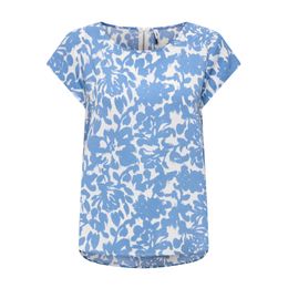 Shirtbluse Only "ONLVIC S/S AOP TOP NOOS PTM", Damen, Gr. 38, riviera aop:forest flower, Web, Obermaterial: 97% Polyester, 3% Elasthan, bedruckt, regular fit h&uuml;ftlang, Rundhals, Blusen Shirtbluse, mit Allover Druck
