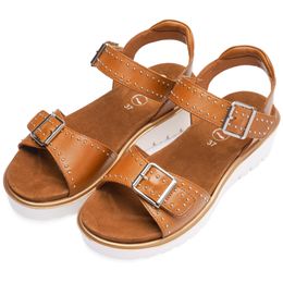 Keilsandalette Ara "BILBAO", Damen, Gr. 41, cognac, Glattleder, unifarben, Schuhe Keilsandalette, Keilabsatz, Plaeau, Riemchensandale mit Nieten, Weite G (= weit)